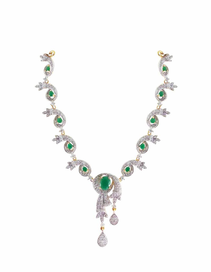 American Diamond Gold Plated Necklace Set For Women - REJEWEL - 1414564