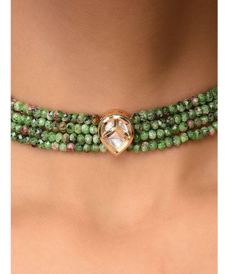 Kundan And Green Stones Choker - Glitterati by Alankriti - 3104392