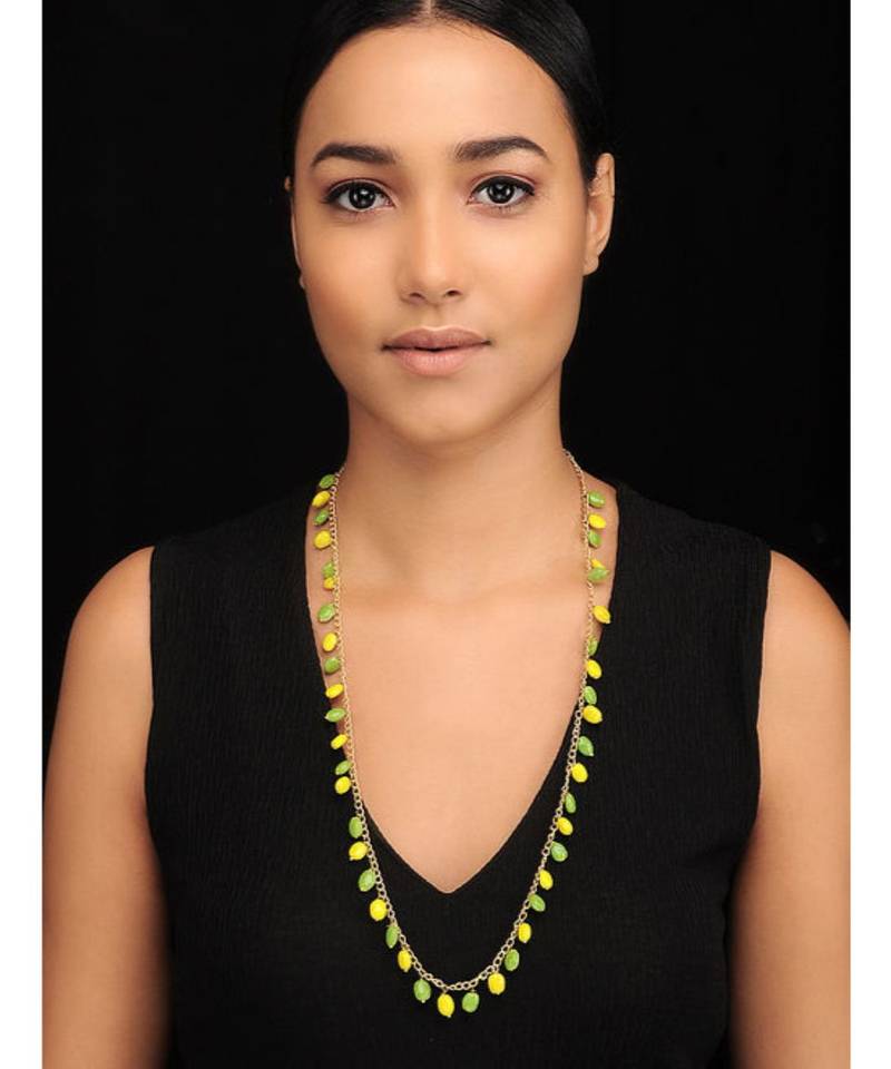 Green And Yellow Beaded String Necklace - Glitterati by Alankriti - 3104742