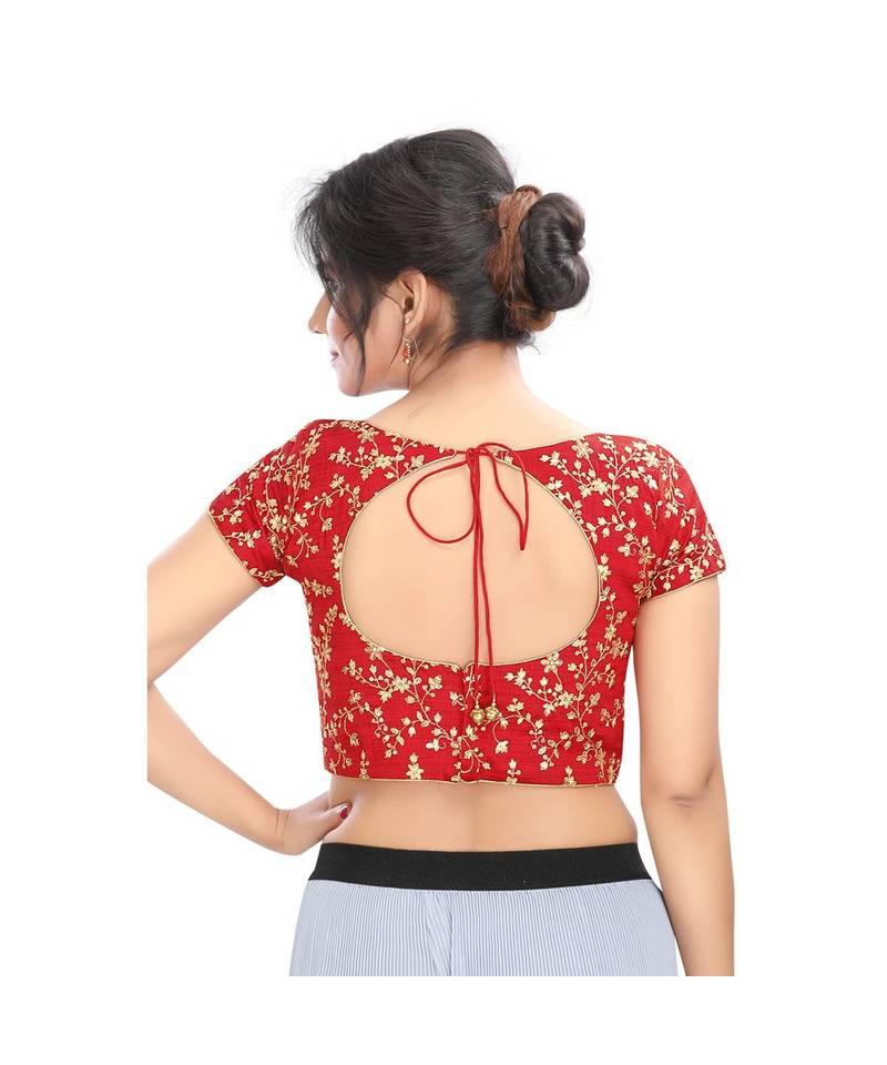 Red Padded Back Open Blouse In Dupion Silk. - muhenera s - 3104864
