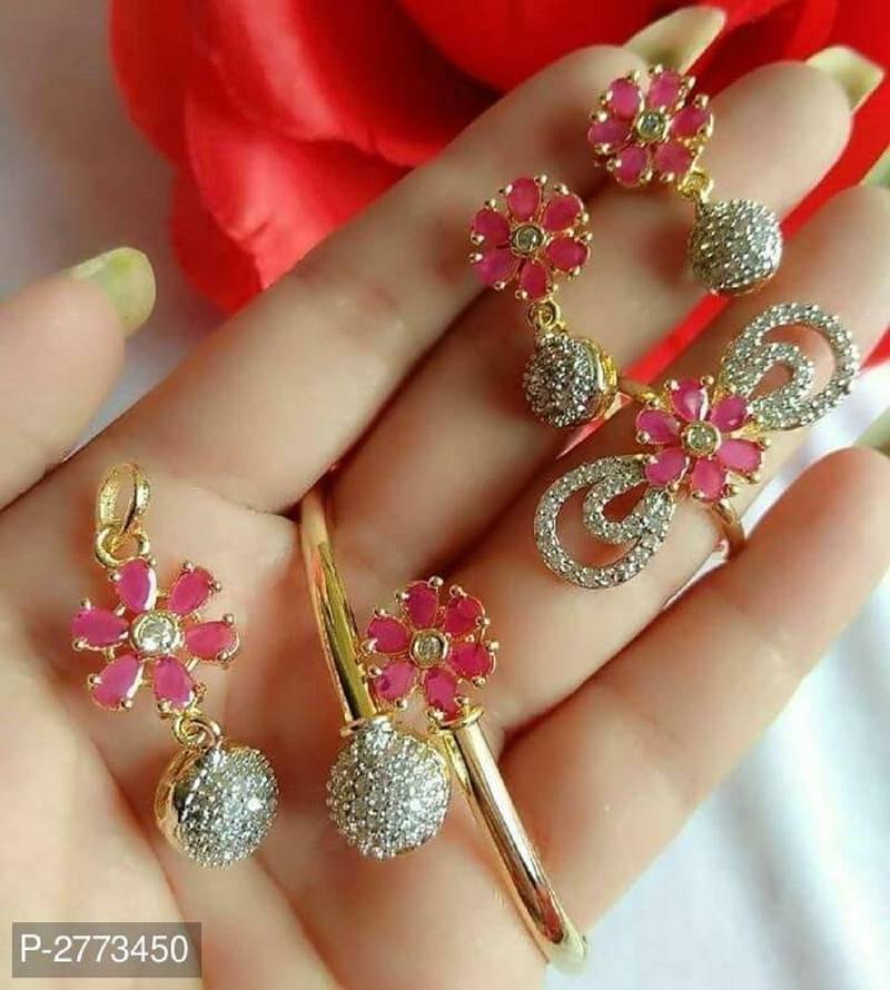 Red diamond jewellery-combo - Shreya Fashion - 3104892