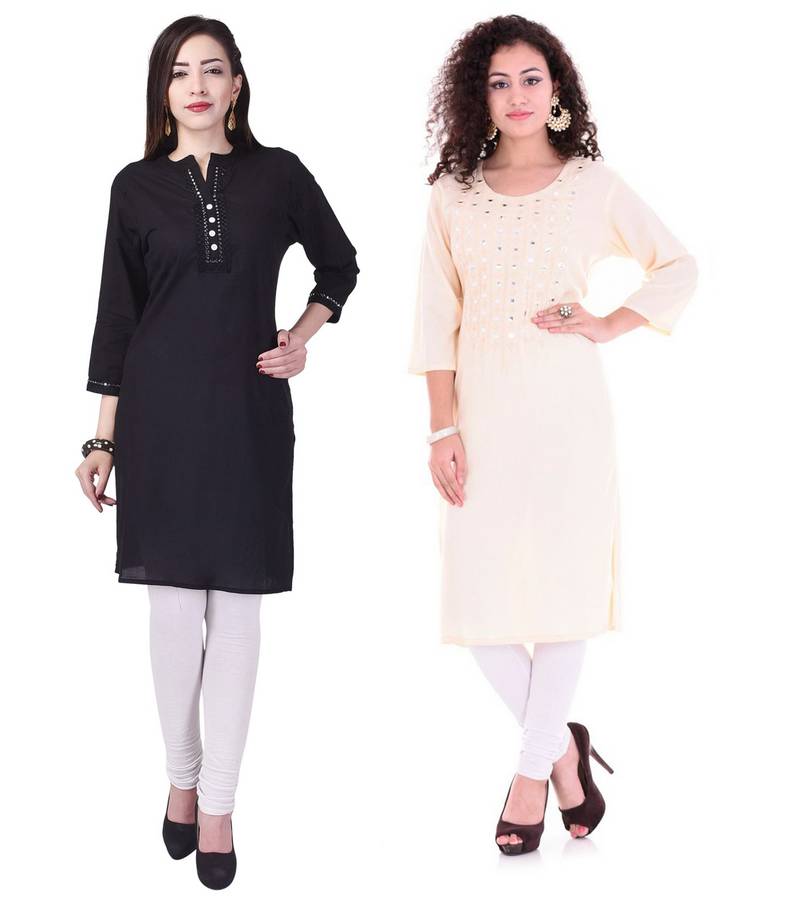 multicolor embroidered cotton combo kurtis - Fab Attire - 3109572