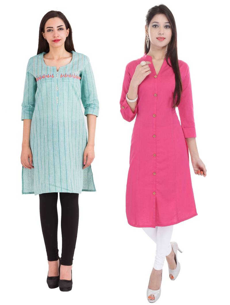 multicolor embroidered cotton combo kurtis - Fab Attire - 3109671