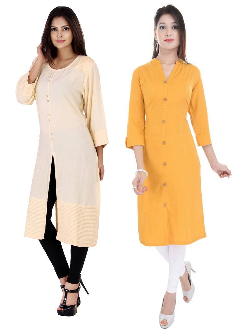 multicolor embroidered cotton combo kurtis - Fab Attire - 3109969