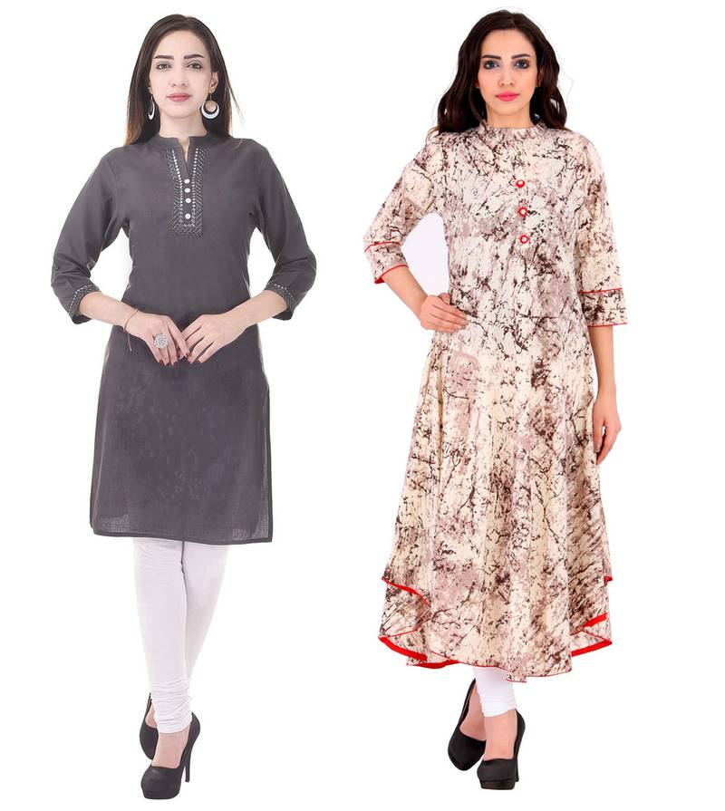 multicolor embroidered cotton combo kurtis - Fab Attire - 3110232