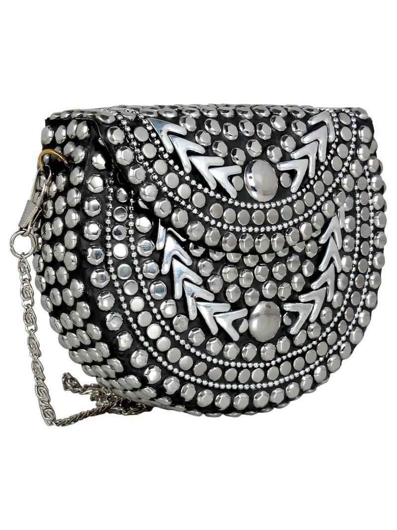 Jewel Mosaic Metal Clutch Silver - Anekaant - 3112172