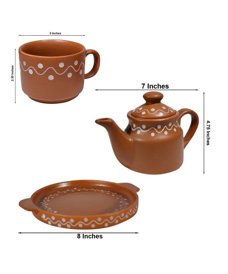 Handmade & Painted Ethnic Tea Pot Set In Ceremic ( Tray, 2 cups, kettle ...