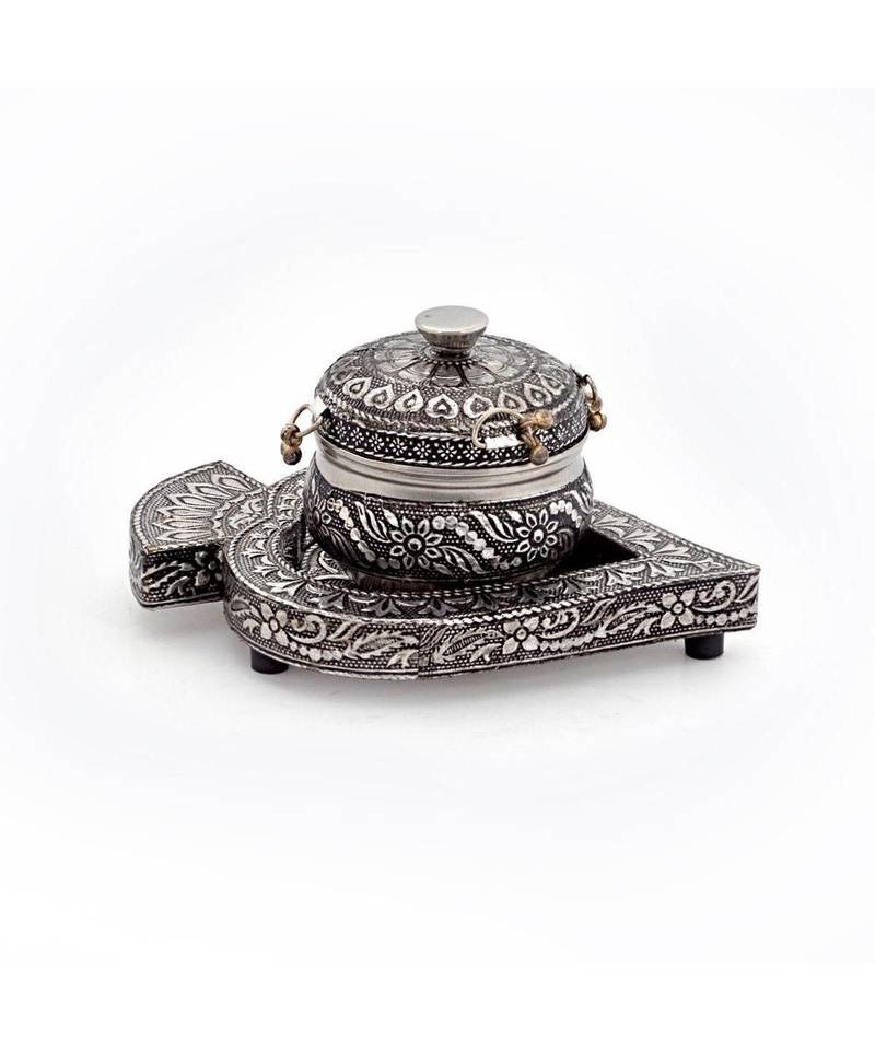 Real Oxidized White Metal Pan Box with Tray 327 - Gunnu Sales - 3113409