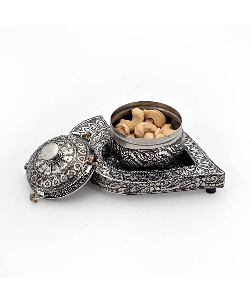 Real Oxidized White Metal Pan Box with Tray 327 - Gunnu Sales - 3113409