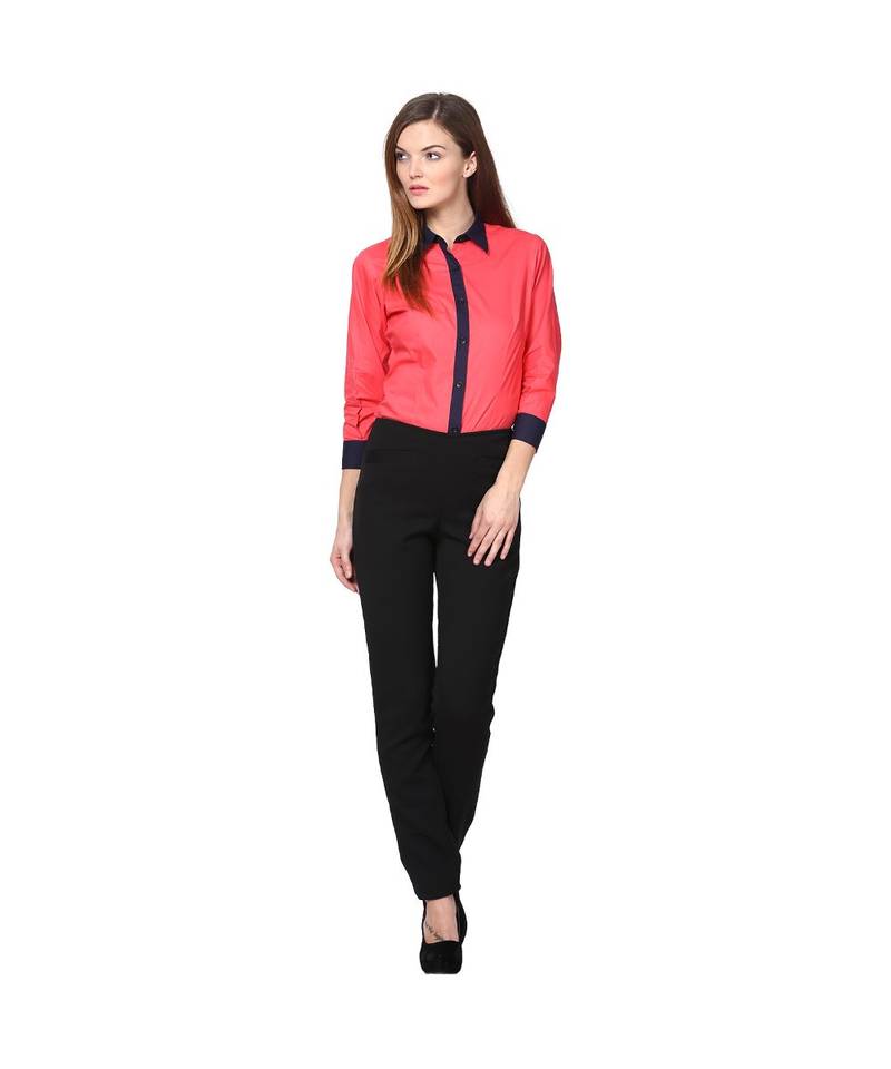 Women's Red Cotton Formal Shirt - DAZZIO - 3113712