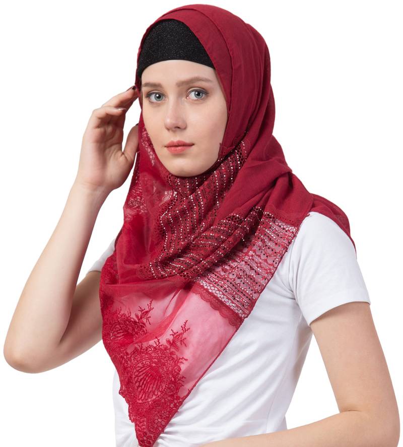 Stole For Women - Designer Diamond Studed Cotton Lace Hijab - Mean Zoom ...