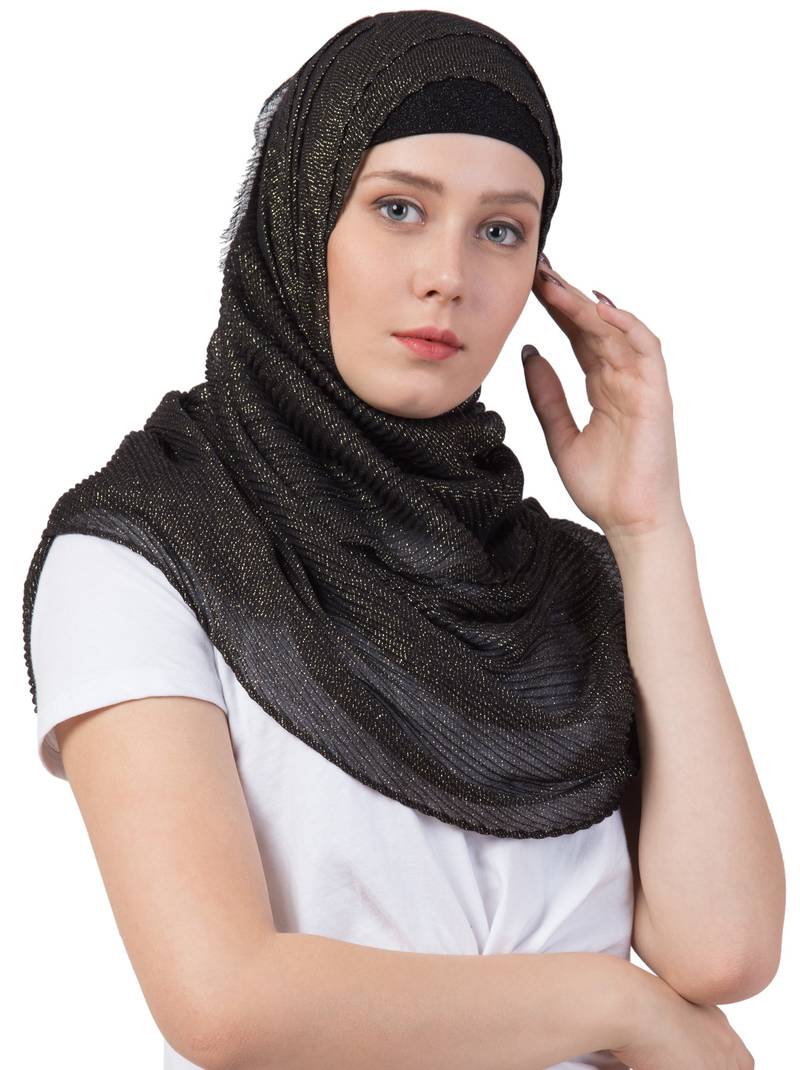 Black Cotton Designer Hijab Stole For Women - Mean Zoom - 2672061