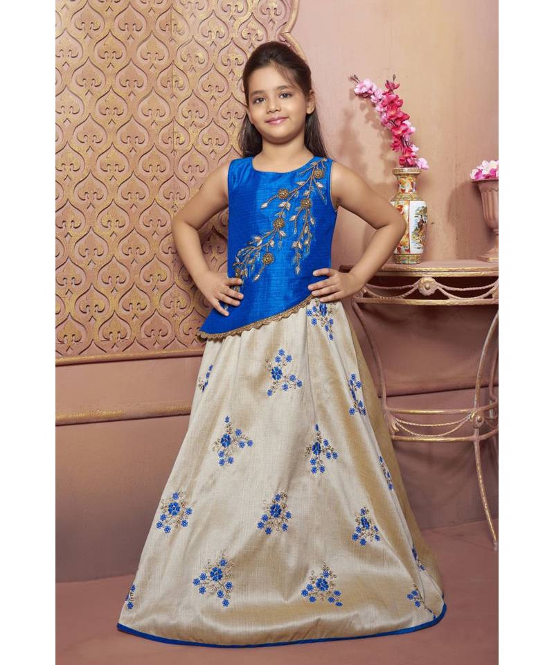 blue embroidered polyester kids girl gowns - BETTY - 3115219