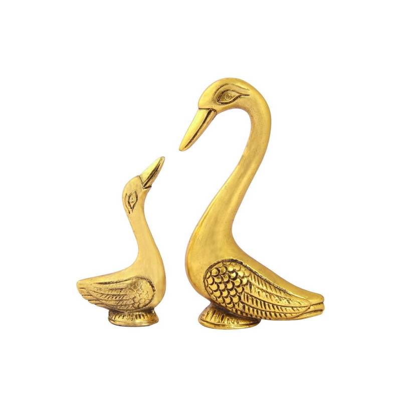 Swan set showpiece antique gold plated in metal - Handicrafts Paradise ...