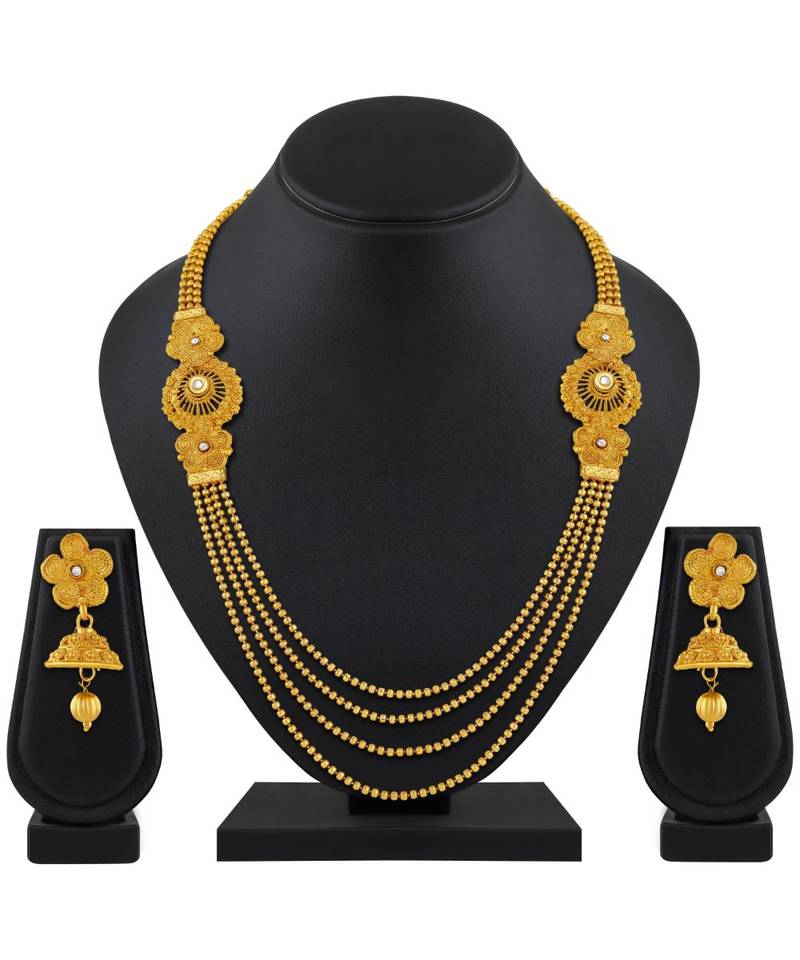 Traditional Four String Gold Plated Necklace Set For Women - Asmitta ...