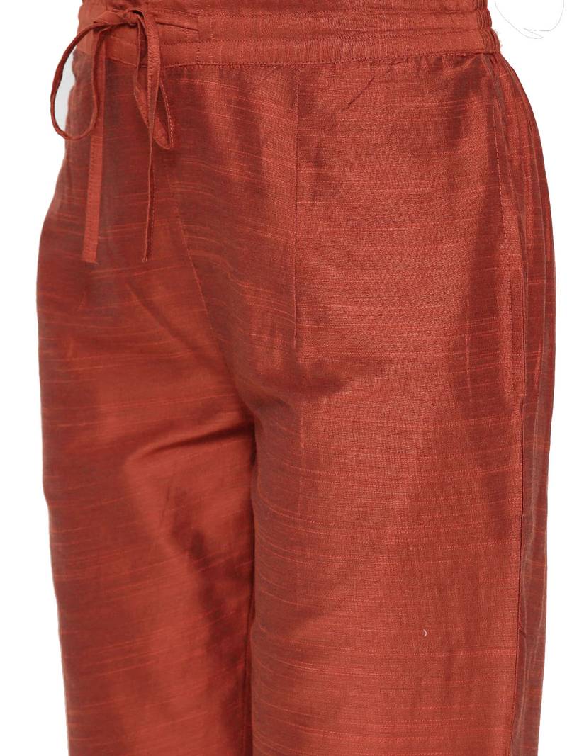 Women Rust Polysilk Solid Trouser - Shree The Indian Avatar - 3121705