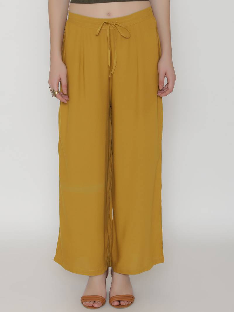Women Mustard Rayon Solid Palazzo - Shree The Indian Avatar - 3121748