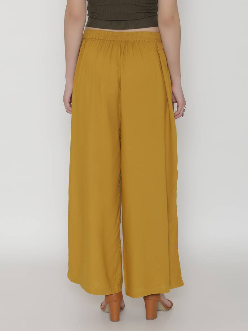 Women Mustard Rayon Solid Palazzo - Shree The Indian Avatar - 3121748