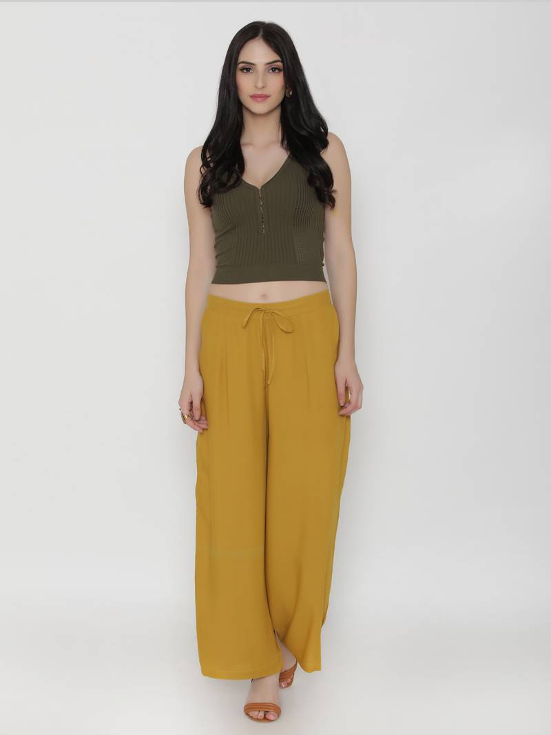 Women Mustard Rayon Solid Palazzo - Shree The Indian Avatar - 3121748