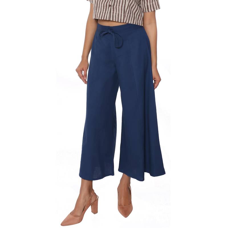 Women Navy Blue Solid Cotton Culottes - Suti - 3125318