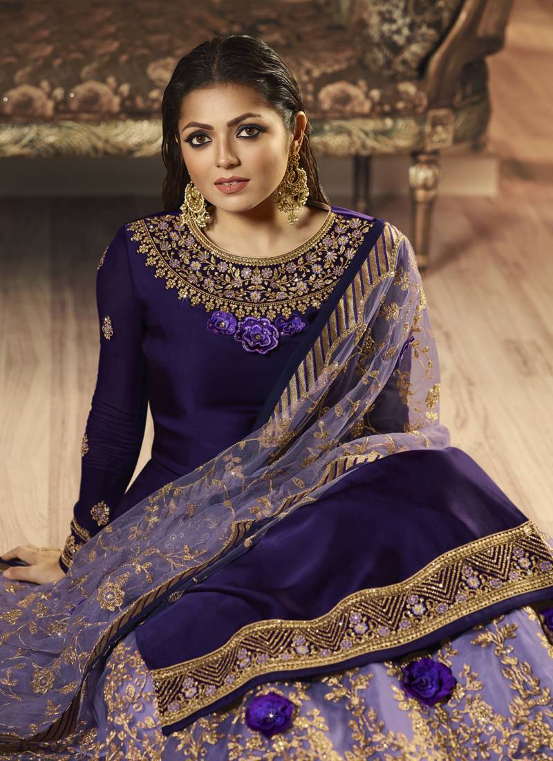 Purple Georgette Pakistani Anarkali Salwar Kameez Semi Stitched ...