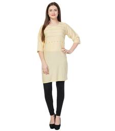 Beige embroidered cotton short-kurtis - Dipsha - 3137541