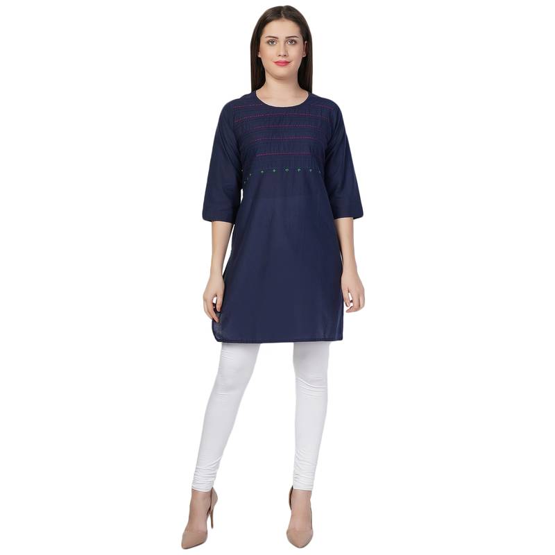 Blue embroidered cotton short-kurtis - Dipsha - 3137546