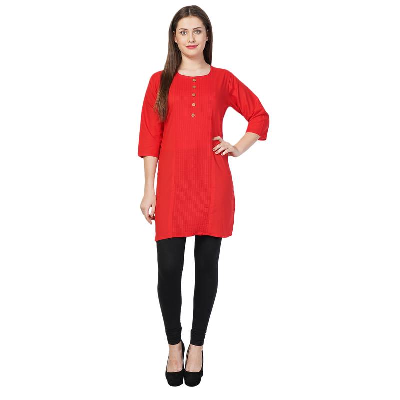 Red plain cotton short-kurtis - Dipsha - 3137519