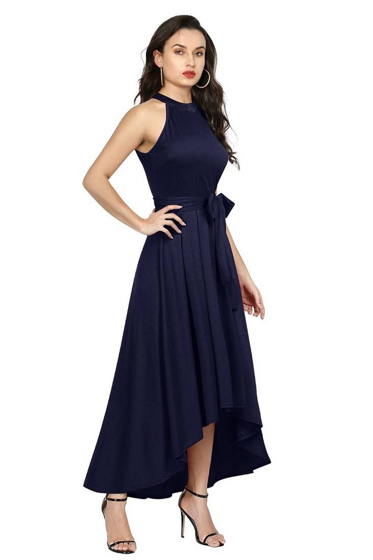 Blue plain cotton long-dresses - Dream Beauty Fashion - 3139847