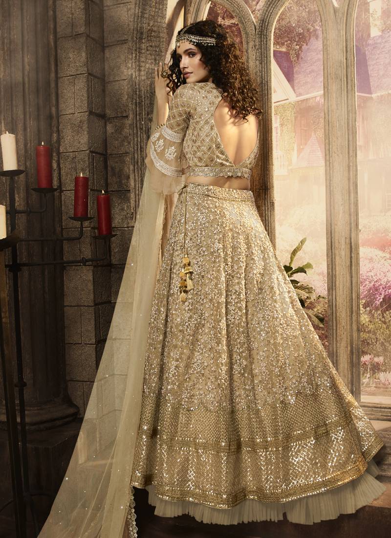 Golden Beige Zari Embroidered Lehenga Choli Set - Vasu Sarees - 3140059