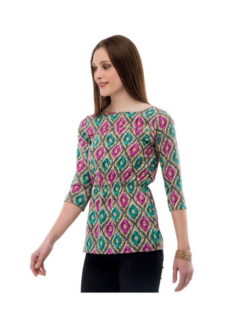 Women's Crepe Multi-Coloured Casual Top - Karmic Vision - 3141130
