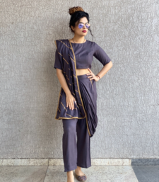 Grey Crop Top -Dhoti - Noopur Balia Barot - 3141678