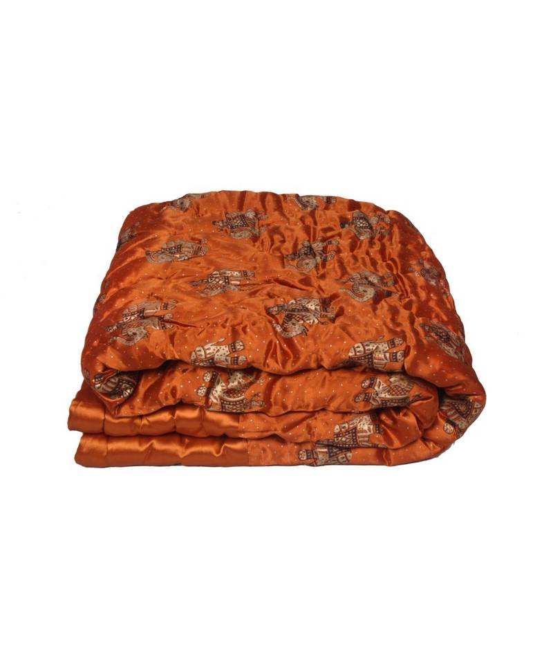 Indian handmade Satin Silk floral printed double jaipuri rajai quilt ...