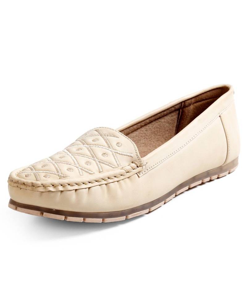 Women Beige Synthetic Leather Loafers - Meriggiare - 3142073