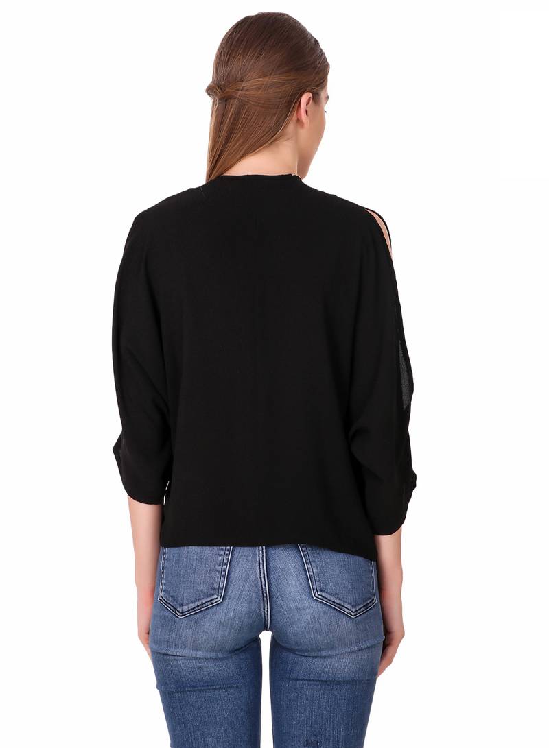 Black plain georgette party-tops - Goddess - 3147011