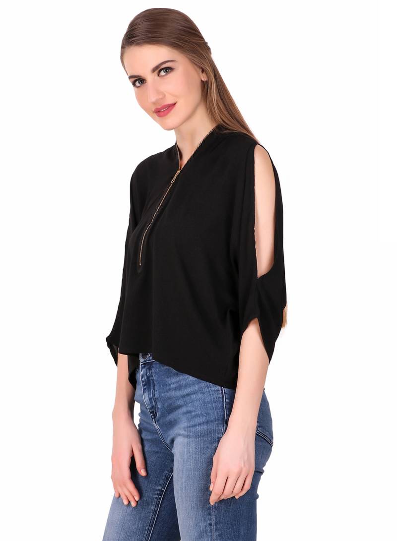 Black plain georgette party-tops - Goddess - 3147011