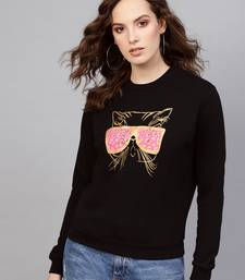 Black Kitty Face Sweatshirt - SASSAFRAS - 3155905