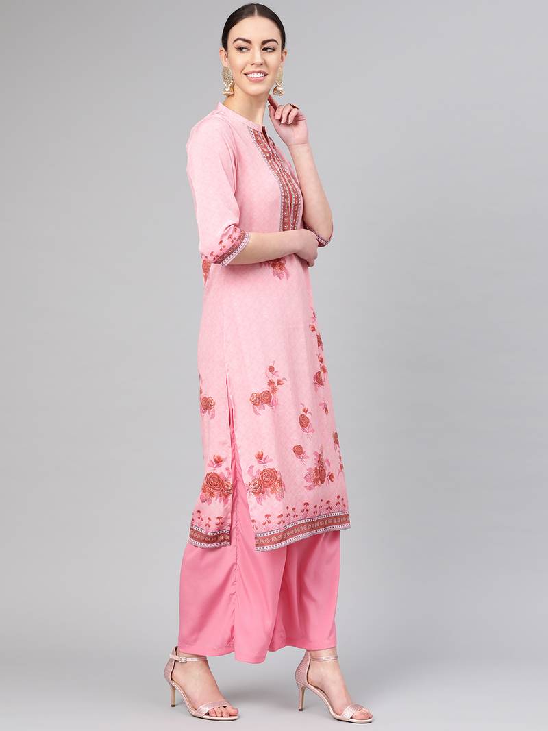 Mauve printed polyester salwar - Shree The Indian Avatar - 3159885