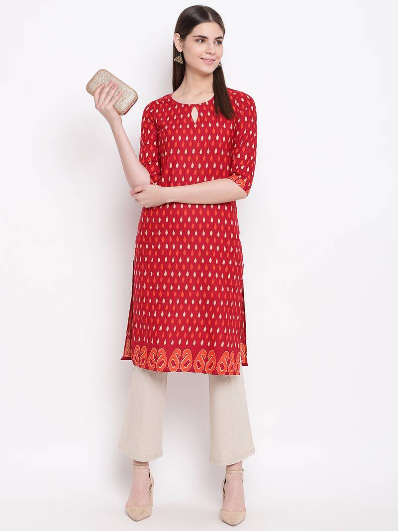 Red printed cotton kurti - Stylum - 3160280