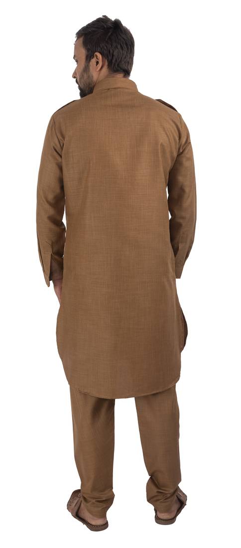 Brown plain cotton poly pathani-suits - Maharaja - 3160297