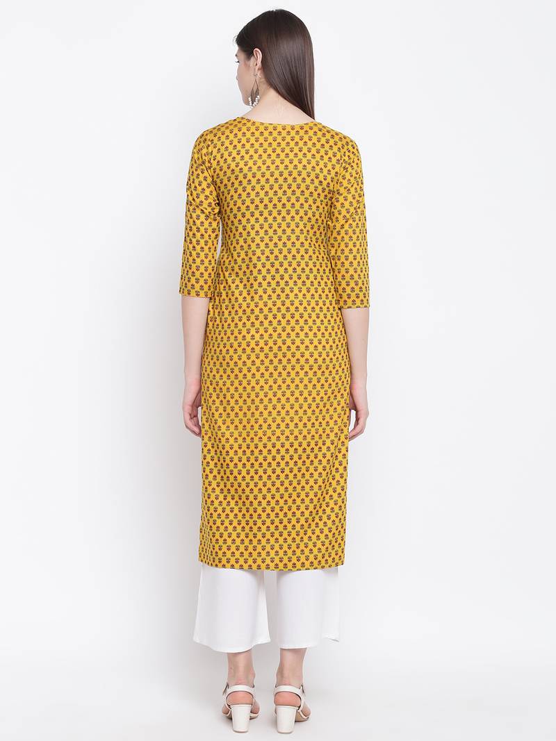 Yellow printed cotton kurti - Stylum - 3160375