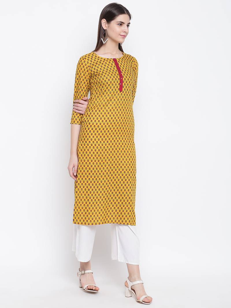 Yellow printed cotton kurti - Stylum - 3160375