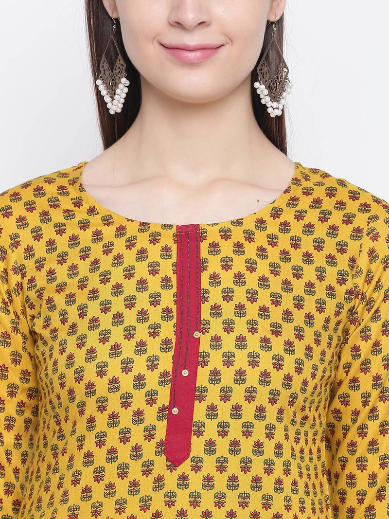 Yellow printed cotton kurti - Stylum - 3160375