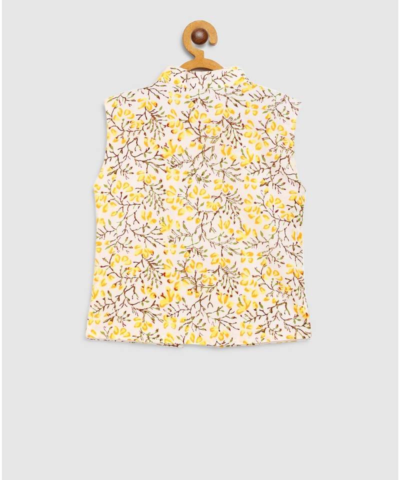 bright yellow kurta with floral block print jacket - silverthread - 3167061