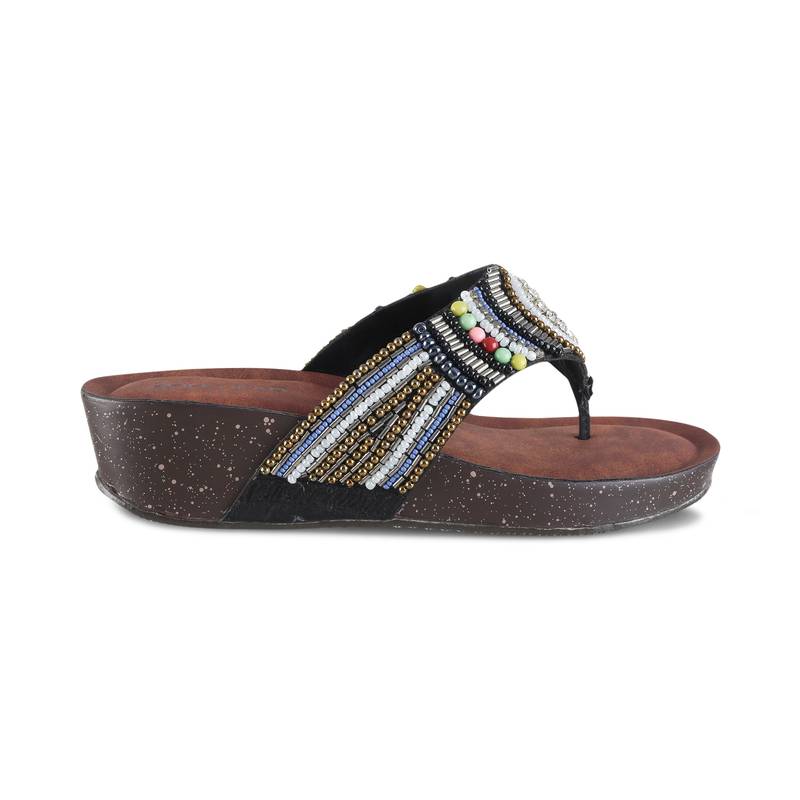 SOLE HEAD Black Wedges Sandal For Women - Kittens - 3169513