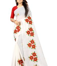 White embroidered chanderi saree with blouse - Stylehut - 3172717