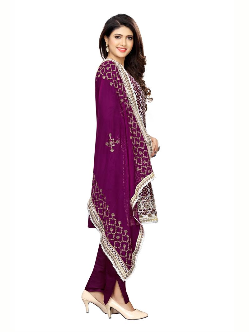 Purple embroidered cotton salwar - Satrani Fashion - 3181822
