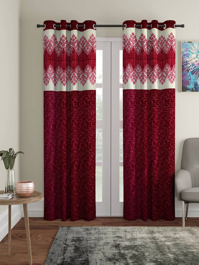 Panel Maroon Long Door Curtain Set of 2 - Cortina - 3182269