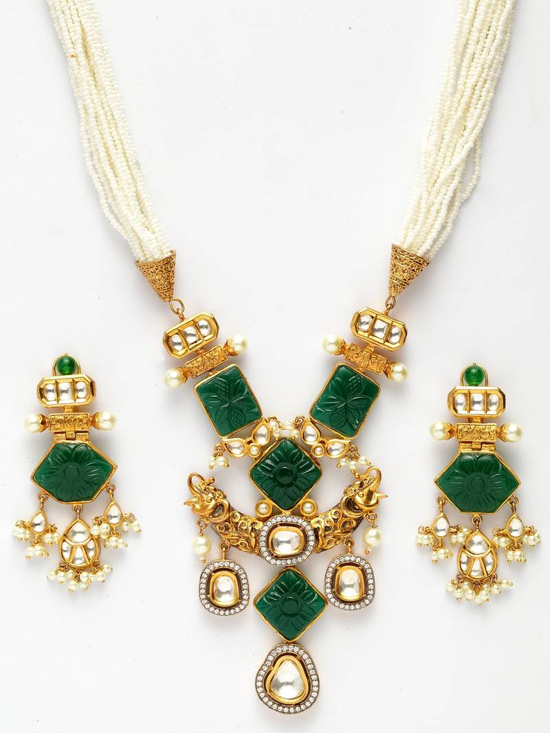 Green kundan necklace-sets - Ruhaniyat By Dugran - 3182764