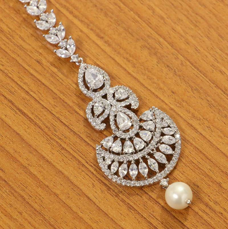 White Pearl Maang-Tikka - Sanvi Jewels - 3184559
